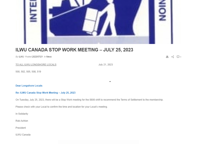 Breaking News Alert: Update on Negotiations between the ILWU Canada & BCMEA